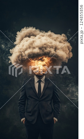 Businessman in a suit experiences an explosion...のイラスト素材 [124855856 ...