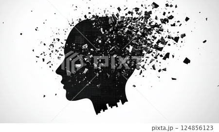 Silhouette of a head disintegrating into...のイラスト素材 [124856123] - PIXTA