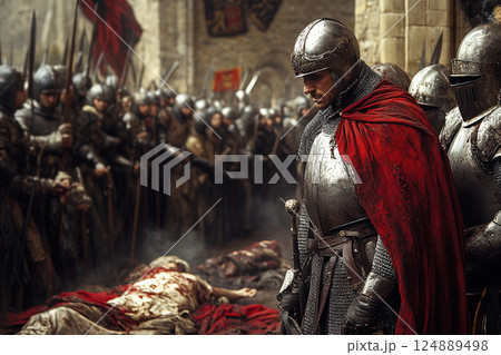 Edward IV leads his knights in a fierce pursuit...のイラスト素材 [124889498 ...