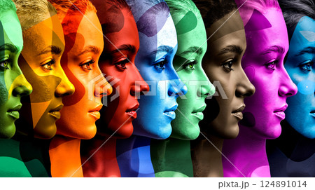A group of people with different colored facesのイラスト素材 [124891014] - PIXTA