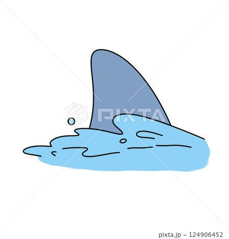A cartoon shark with a blue fin and a blue toothのイラスト素材 [124906452] - PIXTA