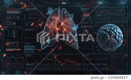 A medical AI interface displaying multiple lung...のイラスト素材 [124908937 ...