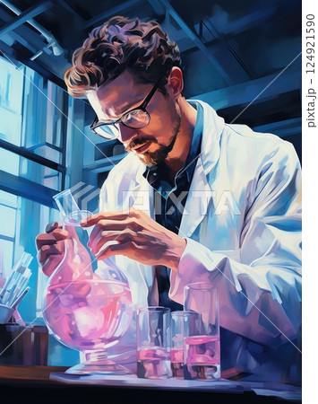 A scientist conducting experiments in a lab...のイラスト素材 [124921590] - PIXTA