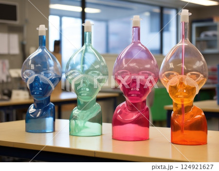 Four colorful plastic human busts with goggles...のイラスト素材 [124921627 ...