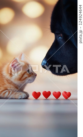 Cute Cat Whispering to Dog with Magical...のイラスト素材 [124924644] - PIXTA
