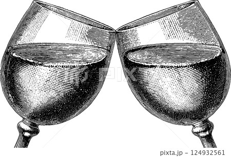 Vintage illustration of two clinking wine...のイラスト素材 [124932561] - PIXTA