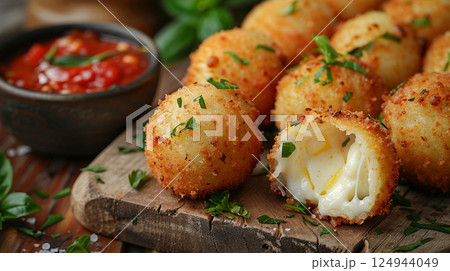 of arancini, deep-fried risotto balls stuffed...のイラスト素材 [124944049] - PIXTA