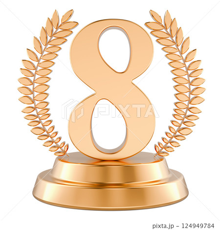 Eighth 8 golden place trophy cup, 3D renderingのイラスト素材 [124949784] - PIXTA