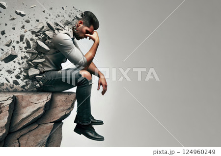 A man crumbling into stones on the edge of a...のイラスト素材 [124960249] - PIXTA