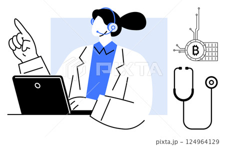 A healthcare worker with a headset uses a...のイラスト素材 [124964129] - PIXTA