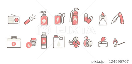 Survival Kit Icon Set Essentials Vector Collectionのイラスト素材 [124990707 ...