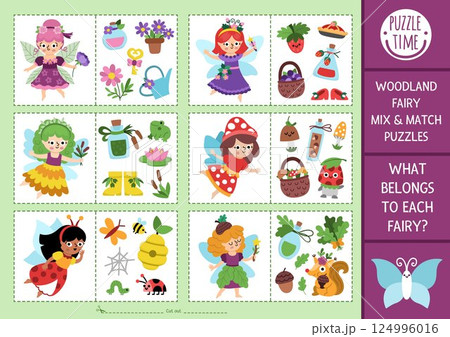 Vector fairyland mix and match puzzle with cute...のイラスト素材 [124996016 ...
