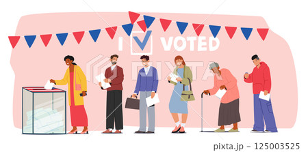 Election day cartoon scene with people queue...のイラスト素材 [125003525] - PIXTA