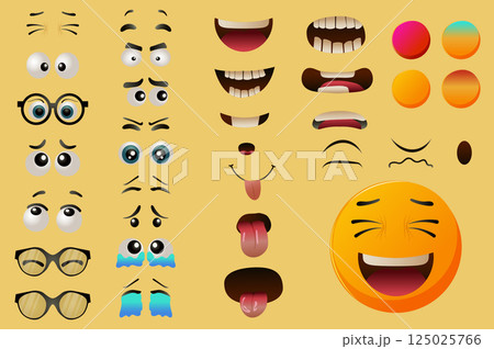 Emoji creation kit set in flat graphic design....のイラスト素材 [125025766 ...