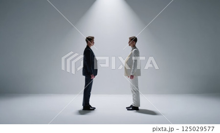 Two identical people fave to face, doppelganger...のイラスト素材 [125029577 ...