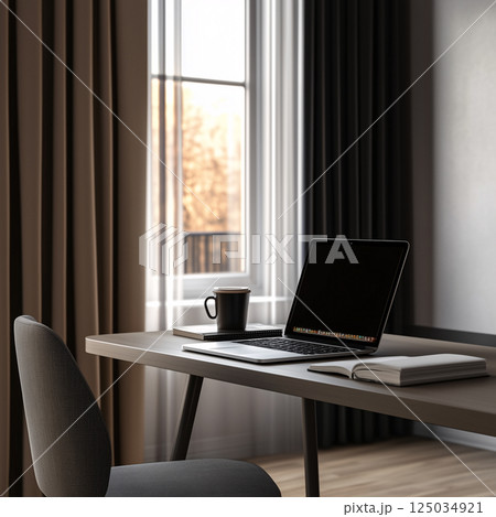 Minimalist work desk facing window with soft...のイラスト素材 [125034921] - PIXTA