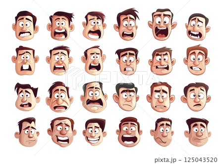 Cartoon frightened people avatars. Man worried...のイラスト素材 [125043520 ...