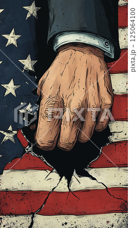 Political hand ripping american flag,...のイラスト素材 [125064100] - PIXTA