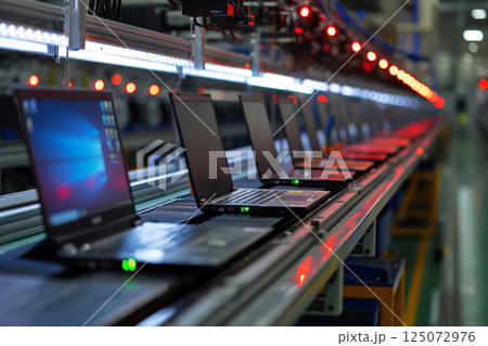 Line of laptops being assembled on an automated...のイラスト素材 [125072976 ...