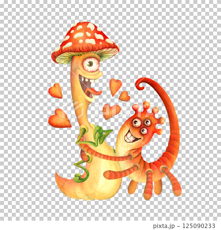 Tender hugs of monsters. Cool tailed monsters...のイラスト素材 [125090233] - PIXTA