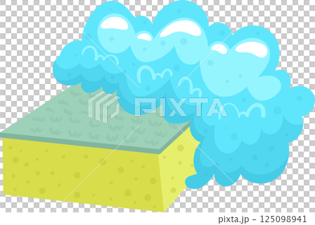 Yellow sponge overflowing with light blue...のイラスト素材 [125098941] - PIXTA