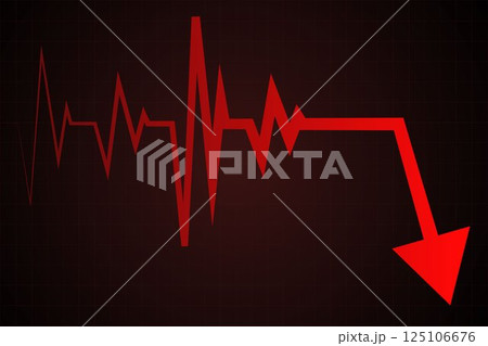 Heartbeat line morphs into falling red arrow on...のイラスト素材 [125106676 ...