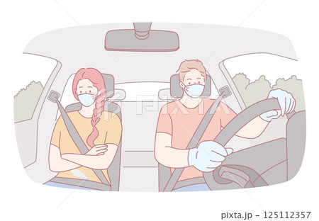 Masked Individuals Inside a Vehicle Protecting...のイラスト素材 [125112357] - PIXTA