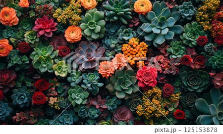 Vibrant Top Down View of Colorful Succulents in...のイラスト素材 [125153878 ...