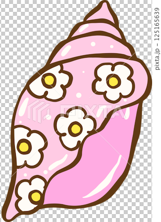 Cute Pink Sea Shell with Floral Design - Stock Illustration [125165639 ...