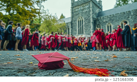 Graduation cap placed on the ground at a...のイラスト素材 [125168306] - PIXTA