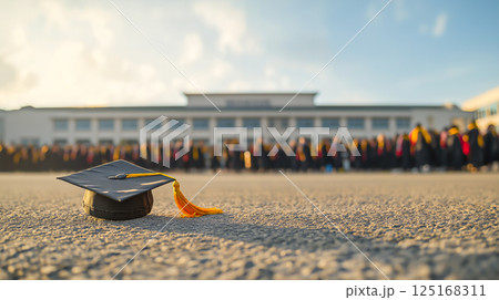 Graduation cap placed on the ground during a...のイラスト素材 [125168311] - PIXTA
