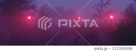 Soft red lights shine through a foggy...のイラスト素材 [125169386] - PIXTA