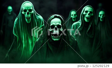 Ghost-Infested Skull with Screaming Shadows 14-8のイラスト素材 [125202129] - PIXTA