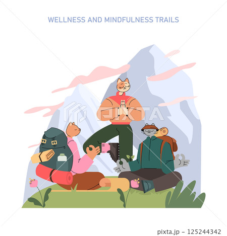 Mountain Tourism concept. Cartoon cats practice...のイラスト素材 [125244342] - PIXTA