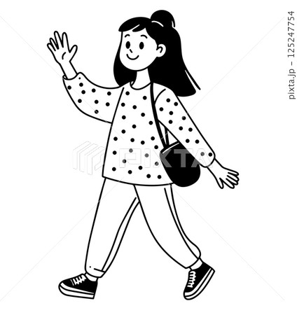 illustration of cute girl with greeting hand...のイラスト素材 [125247754] - PIXTA
