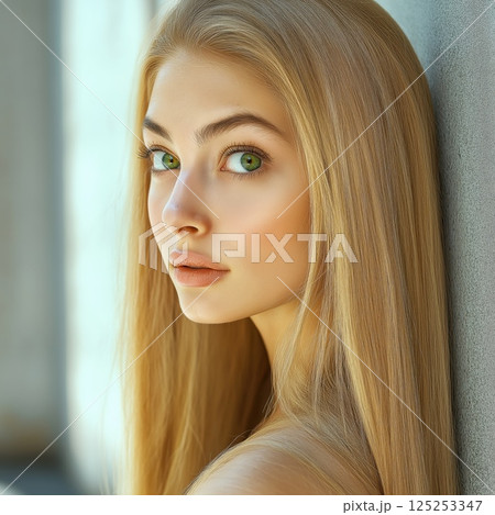 Blonde Model Posing with Perfect Makeup and...のイラスト素材 [125253347] - PIXTA