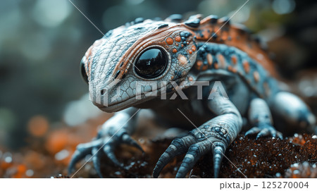 Blue tokay gecko with orange spotted pattern in...のイラスト素材 [125270004 ...