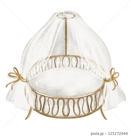Watercolor illustration of a wooden bassinet...のイラスト素材 [125272049] - PIXTA