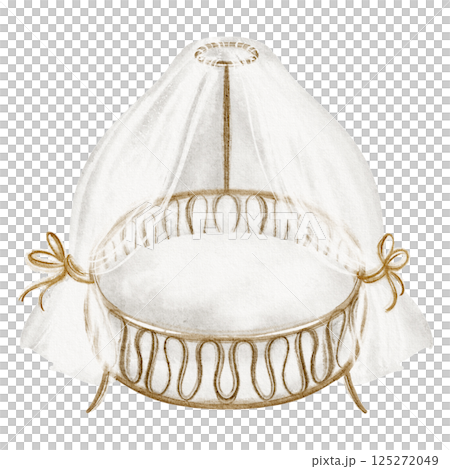 Watercolor illustration of a wooden bassinet...のイラスト素材 [125272049] - PIXTA