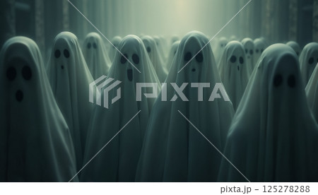 A crowd of ghosts on a dark night, moonlight...のイラスト素材 [125278288] - PIXTA