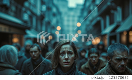 Crowd in a dimly lit street conveys tension and...のイラスト素材 [125278685 ...