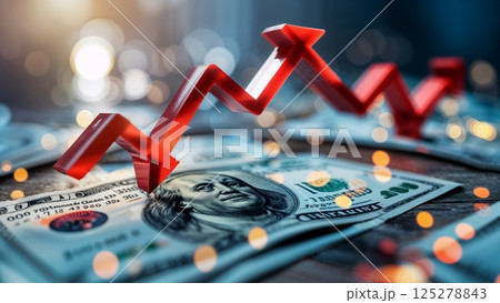 Financial growth represented by red arrow over...のイラスト素材 [125278843 ...