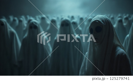 A crowd of ghosts on a dark night, moonlight...のイラスト素材 [125279741] - PIXTA