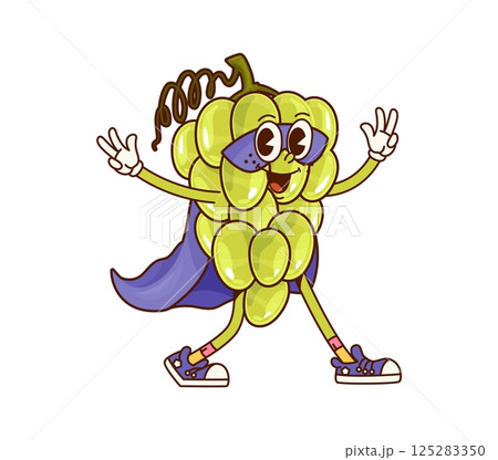 Groovy superhero grapes fruit character in cape...のイラスト素材 [125283350 ...