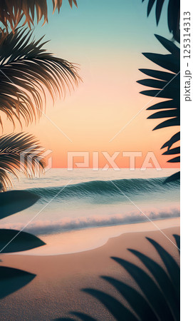 Minimalist beach scene with vibrant gradient...のイラスト素材 [125314313] - PIXTA