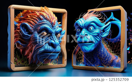 Two portraits of trolls. In wooden frames are...のイラスト素材 [125352709] - PIXTA