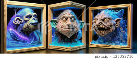 Three portraits of trolls. In wooden frames are...のイラスト素材 [125352710 ...