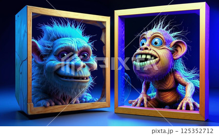 Two portraits of trolls. In wooden frames are...のイラスト素材 [125352712] - PIXTA
