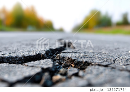 Deep Road Crack with Blurred Trees Backgroundのイラスト素材 [125371754] - PIXTA