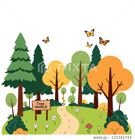Cartoon Tree World Landscapeのイラスト素材 [125381743] - PIXTA